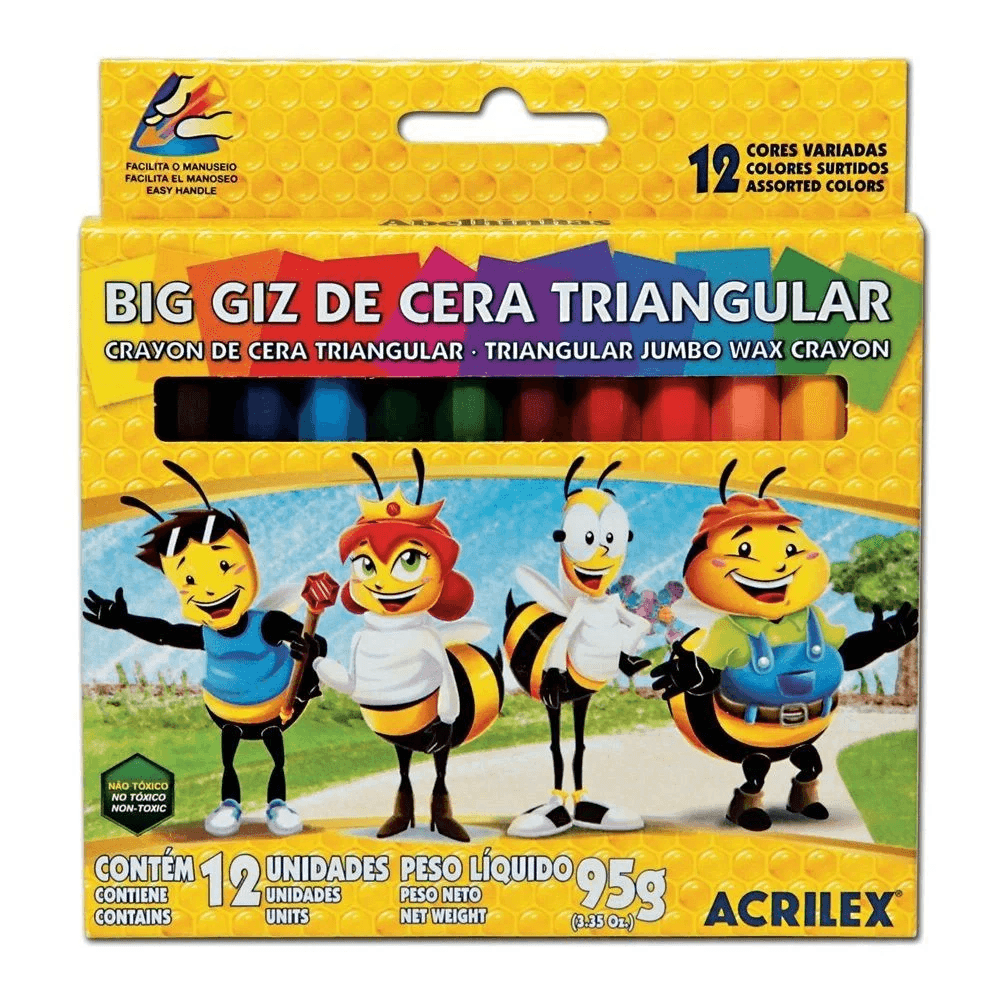 Big Giz de Cera Acrilex Triangular com 12 Cores - 95g
