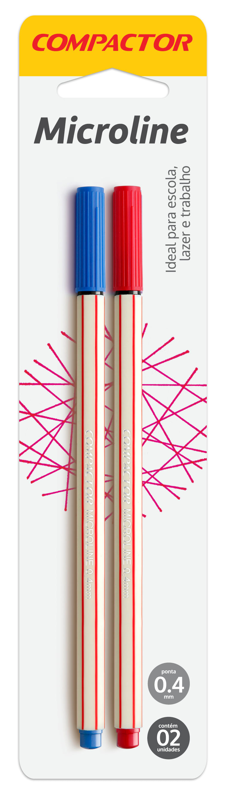 Caneta Fineliner Compactor Microline 0.4mm Azul e Vermelho - 2un
