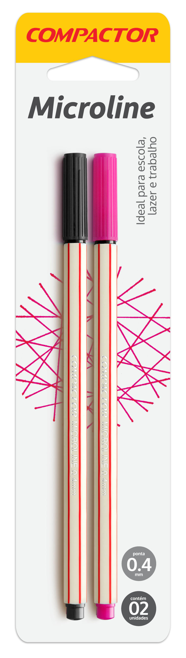 Caneta Fineliner Compactor Microline 0.4mm Preto e Rosa - 2un