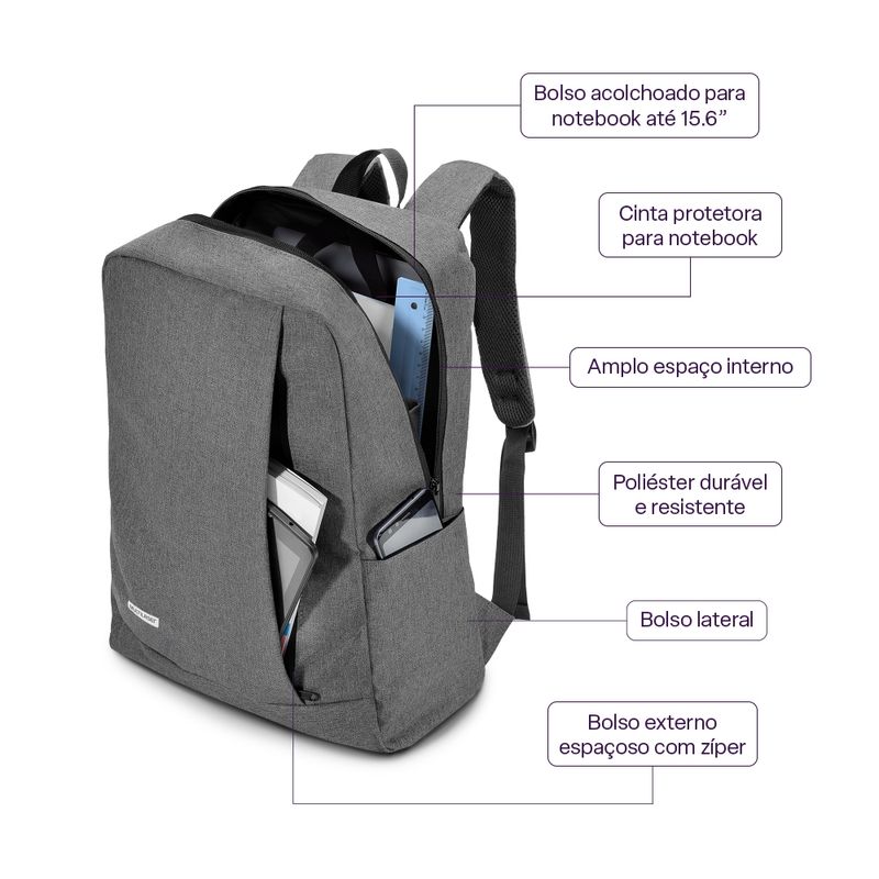 Mochila Classic Multilaser para Notebook Até 15.6 Polegadas Cinza - BO438 Mochila Classic Multilaser para Notebook Até 15.6 Polegadas Cinza - BO438