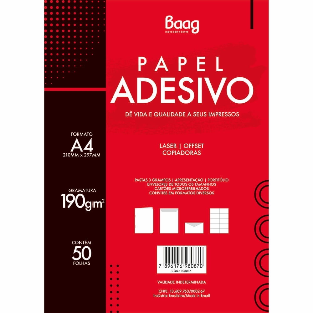 Papel Baag A4 Adesivo Brilho - 20 Folhas