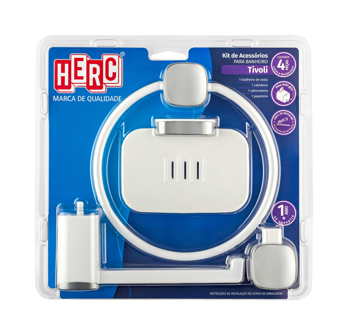Kit 4 Peças para Banheiro Herc Tivoli - Branco Cromado