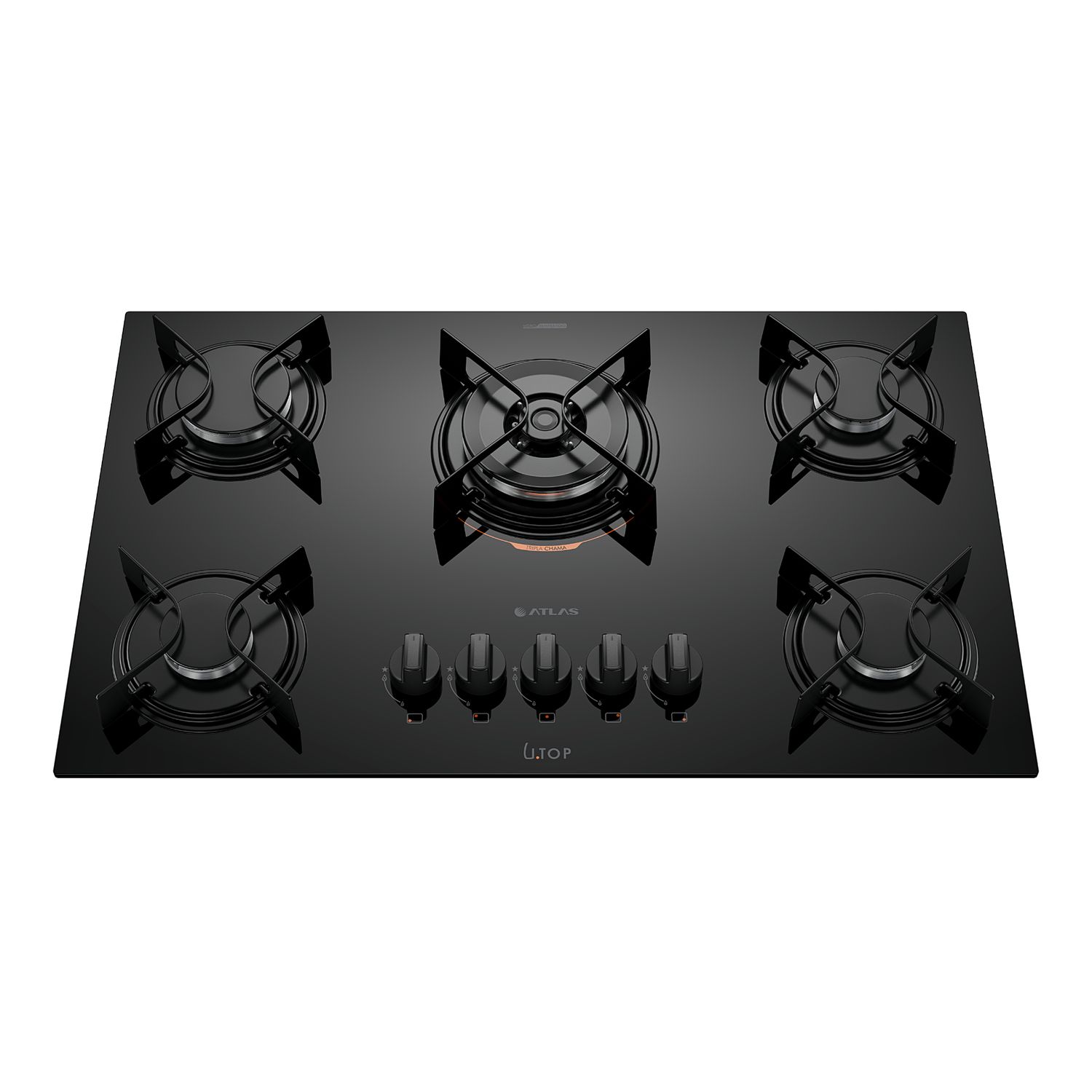 Cooktop Atlas U Top 5 Bocas com Mesa de Vidro e Tripla Chama Bivolt - Preto